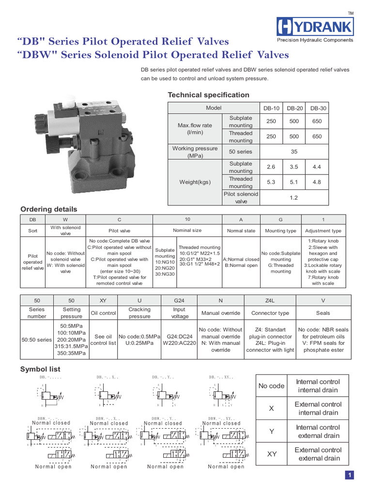 DB Series Relief Valves Overview | PDF | Mechanical Engineering | Equipment