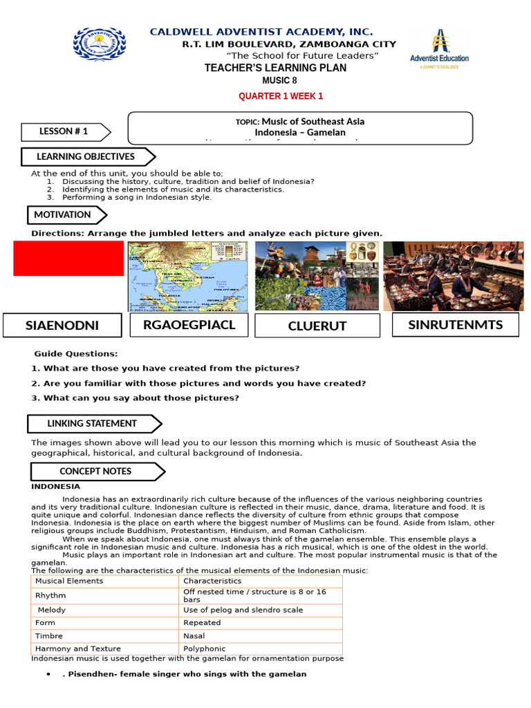 MAPEH 8 LESSON 1 Indonesia | PDF | Indonesia | Southeast Asia