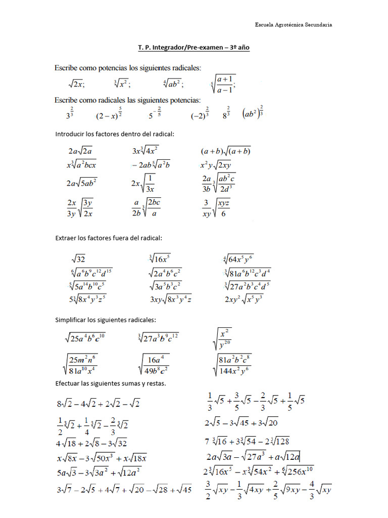 TP Integrador-Pre-Examen-3º Año | PDF