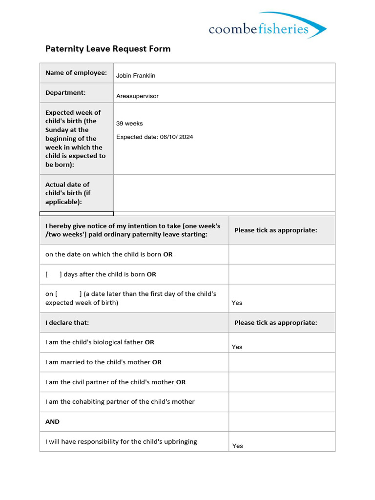 Paternity Leave Request Form | PDF