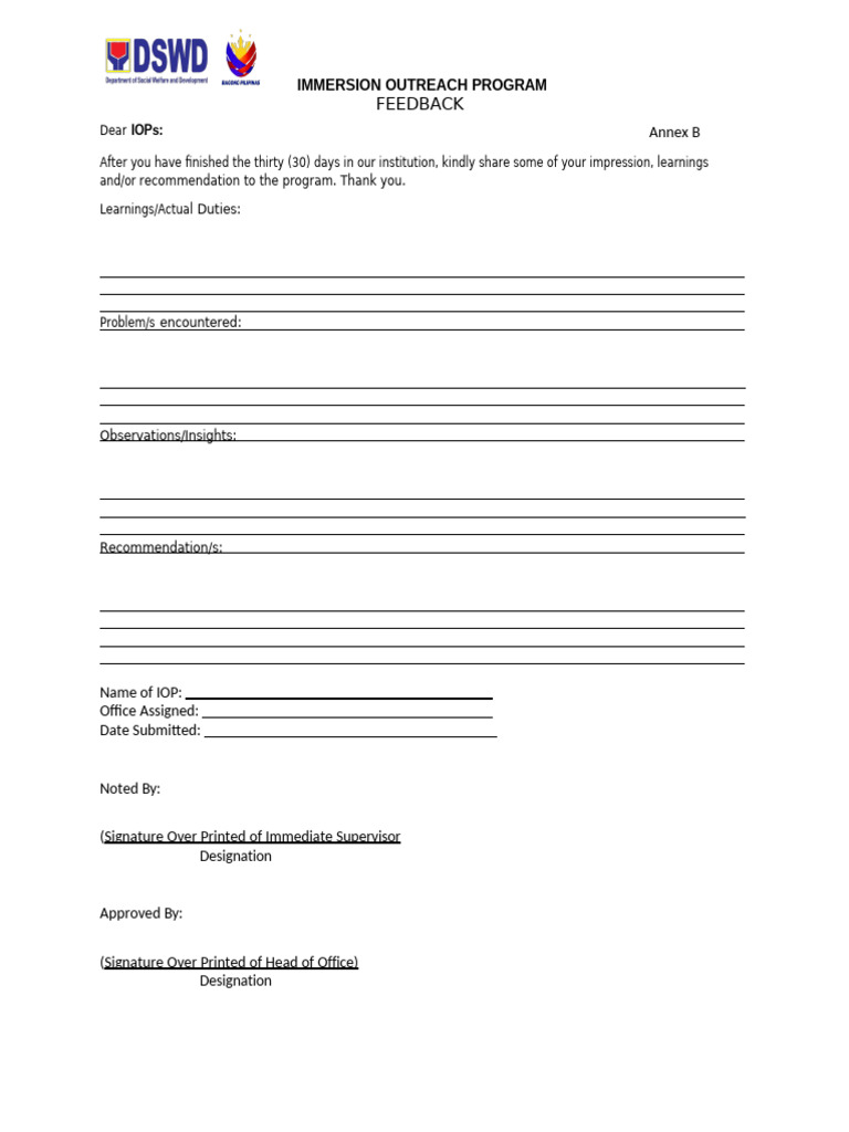 IOP Feedback Form - Annex B | PDF