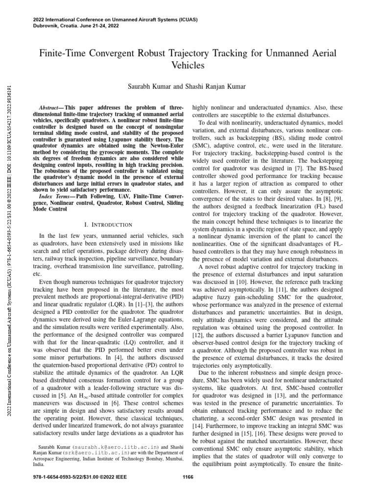 Finite-Time Convergent Robust Trajectory Tracking For Unmanned Aerial Vehicles | PDF | Control ...