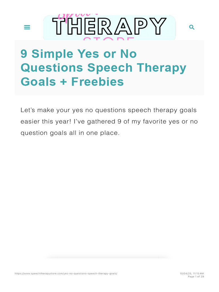 9 Simple Yes or No Questions Speech Therapy Goals + Freebies - Speech ...
