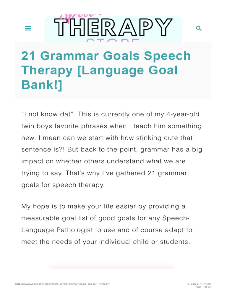 21 Grammar Goals for Speech Therapy | PDF | Question | Pronoun