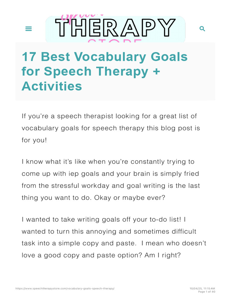 17 Best Vocabulary Goals For Speech Therapy + Activities - Speech ...