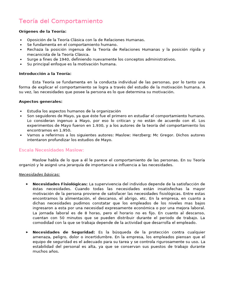Teoria Del Comportamiento (Completo) | PDF | Motivación | Motivacional