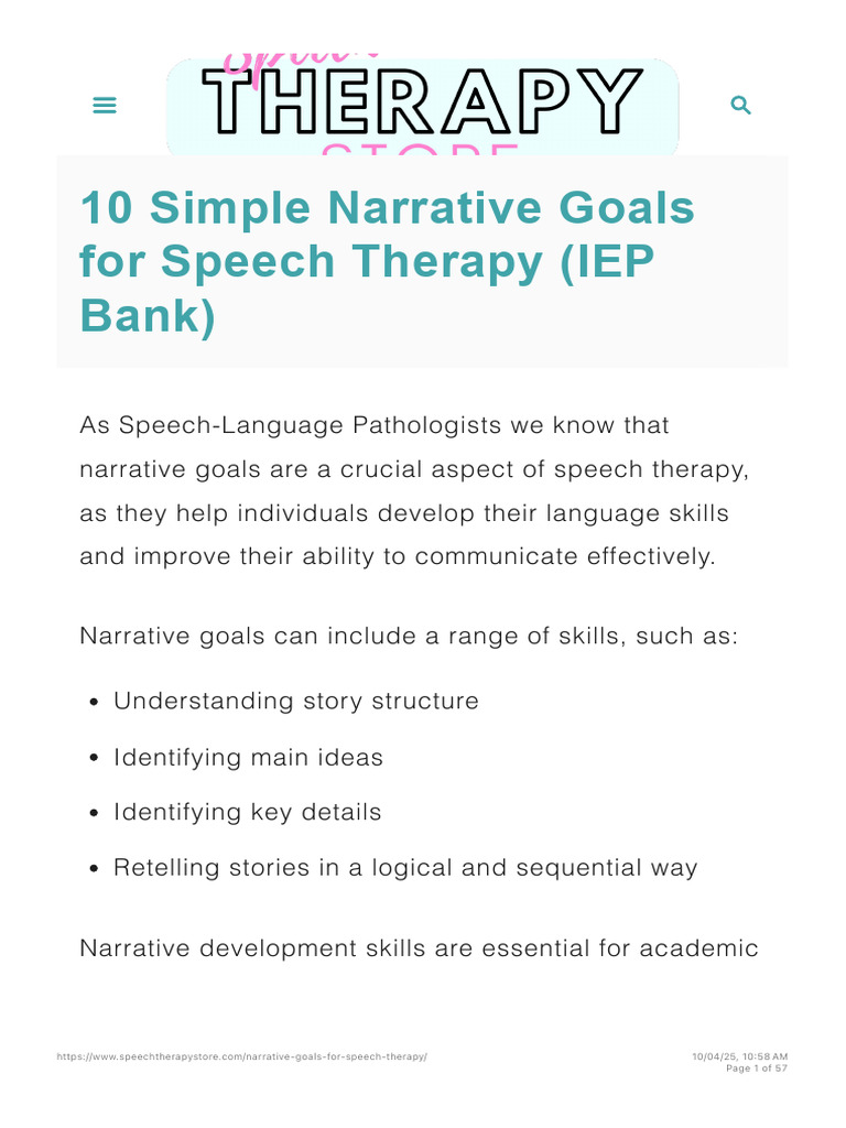Narrative Goals for Speech Therapy | PDF | Narrative | Vocabulary