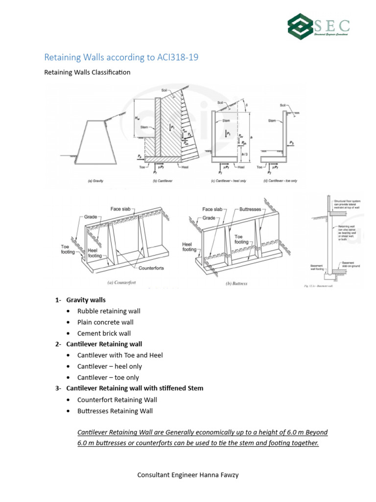 Summery Design Retaining Walls According ACI-1 | PDF | Fracture ...