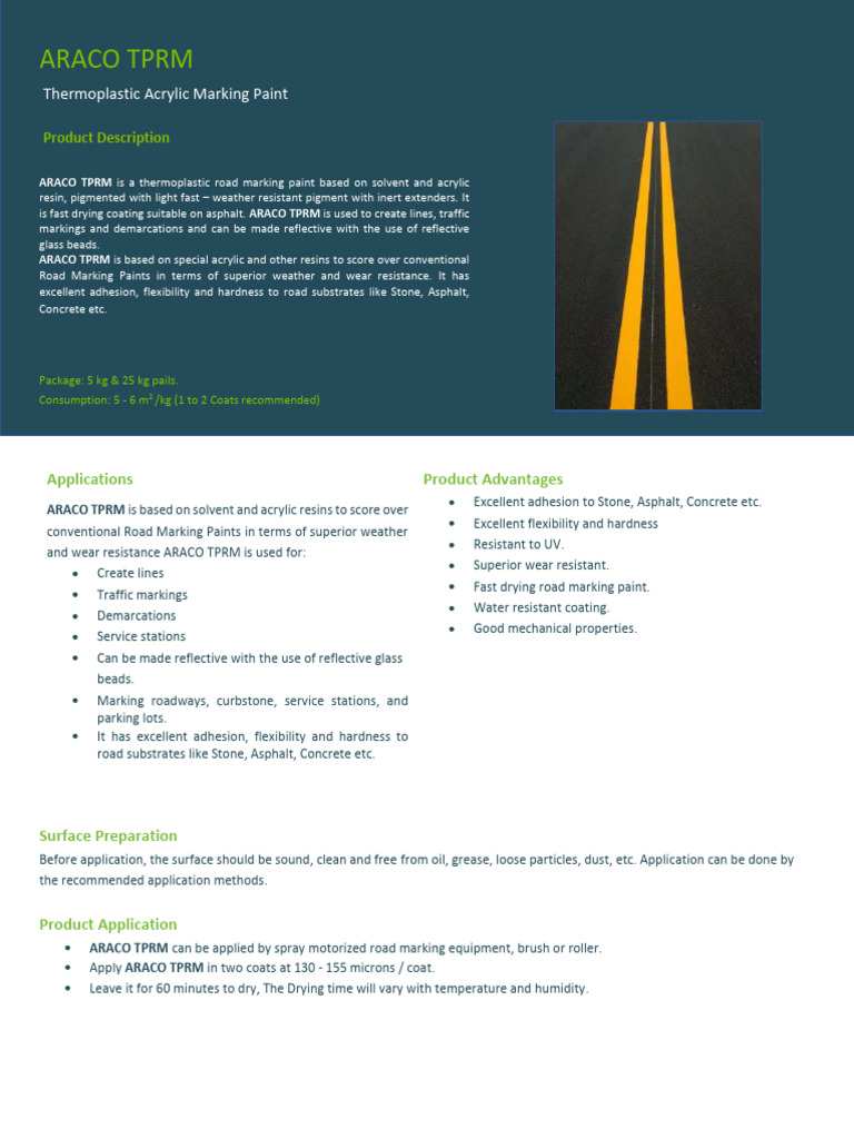 Thermoplastic Reflectorized Paint Araco | PDF | Paint | Acrylic Paint