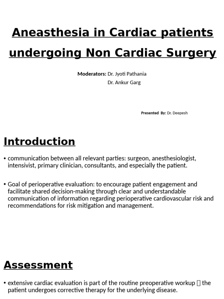 Anaesthesia in Cadiac For Non Cardiac | PDF | Artificial Cardiac ...