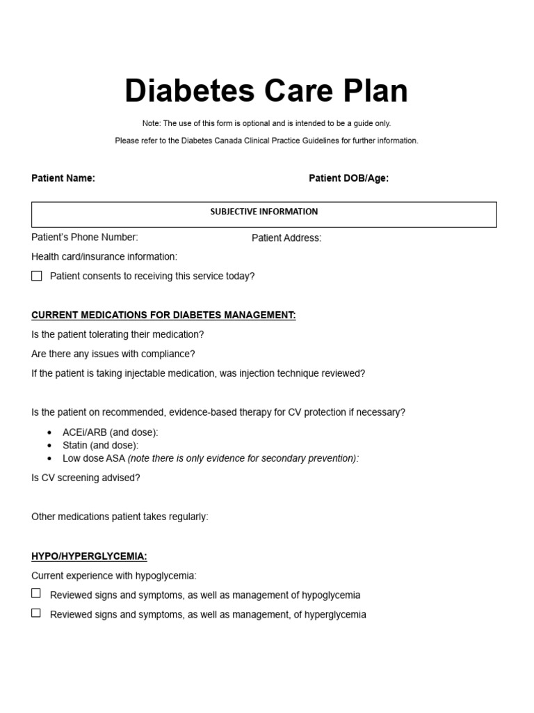 SDM3163 Patient Care Plan - Template | PDF | Diabetes | Diabetes Management