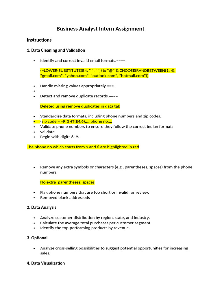Business Analyst Intern Assignment. | PDF