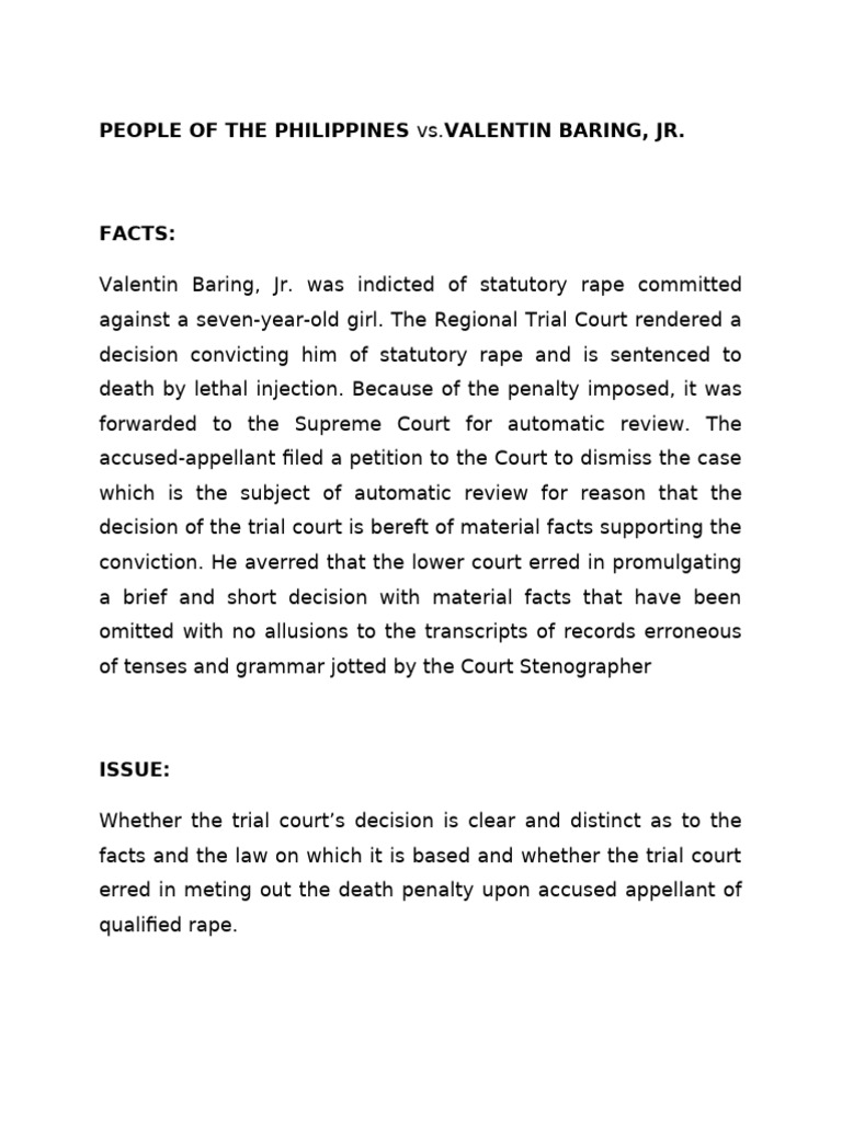 People of The Philippines Vs Valentin Barring | PDF | Judgment (Law ...