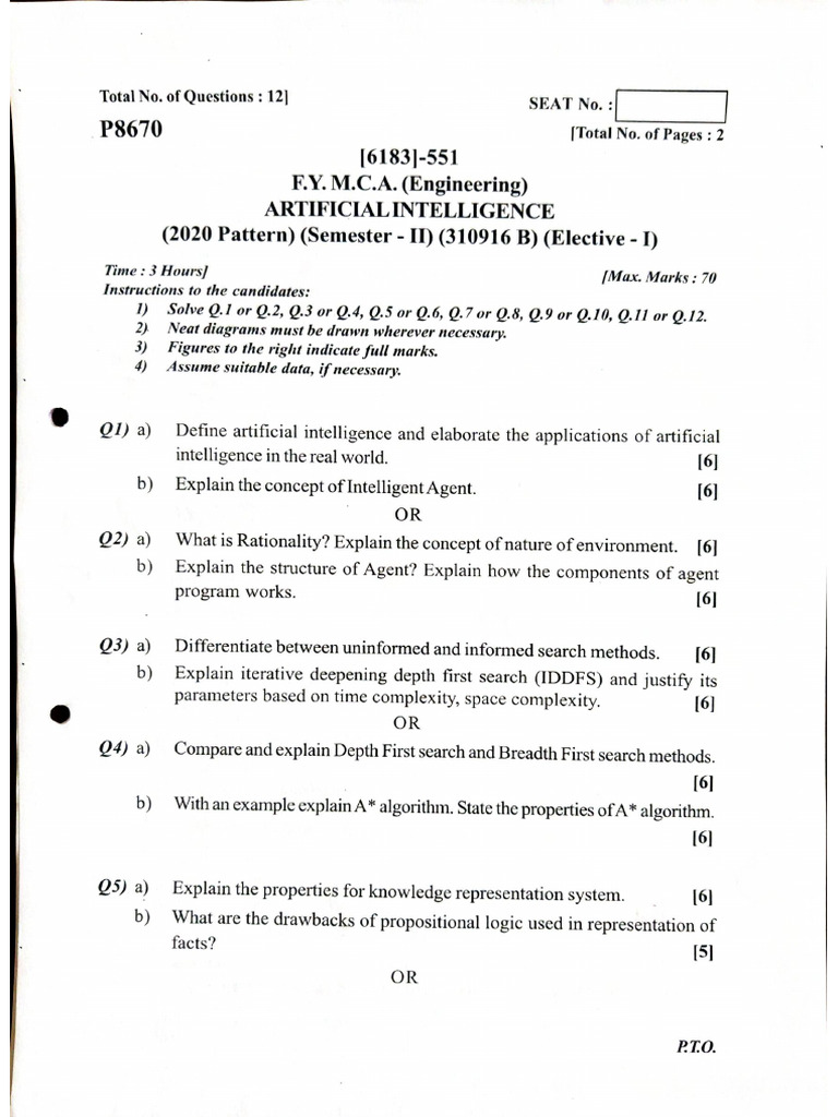 AI October 2023 Question Paper | PDF