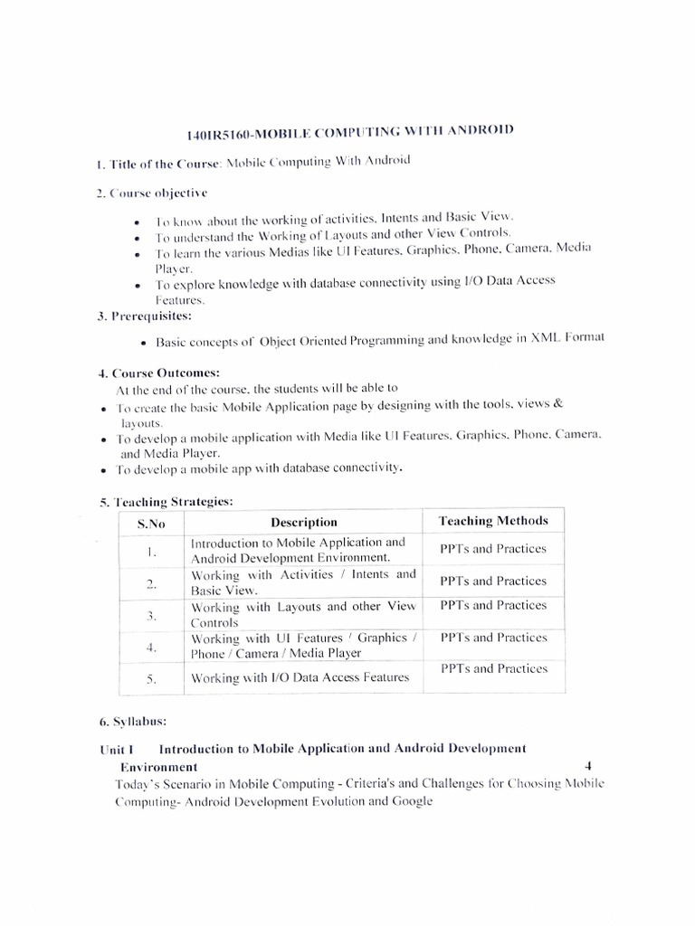393 Syllabus 2017-2018 MCA | PDF | Android (Operating System) | Mobile App