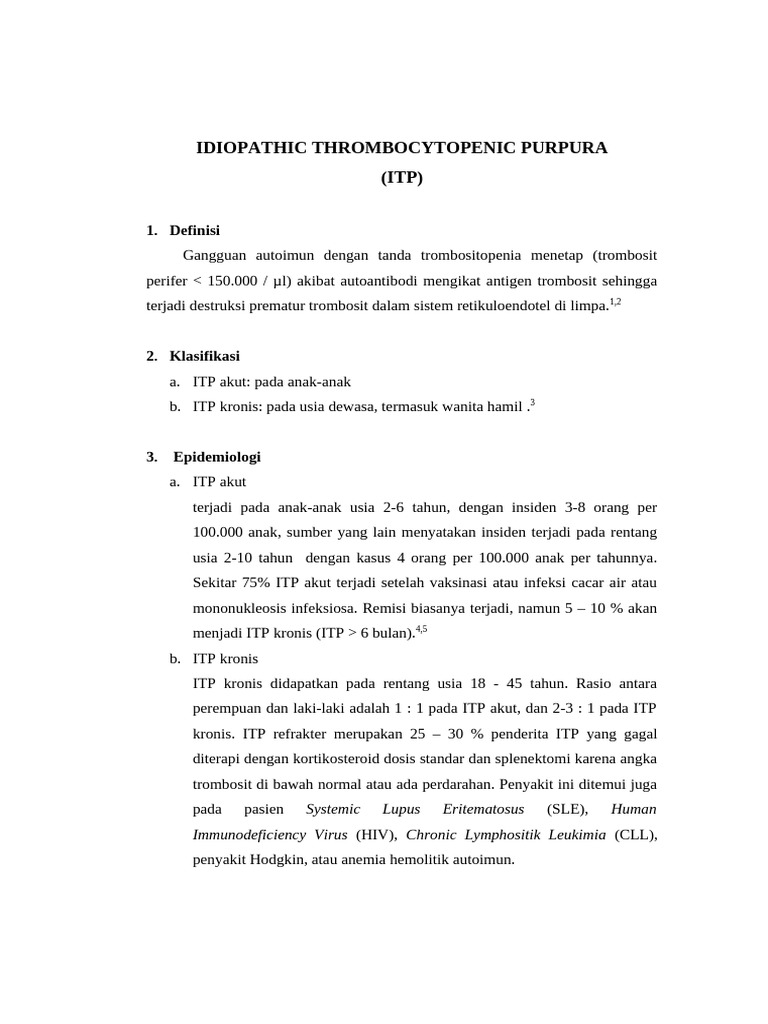 Idiopathic Thrombocytopenic Purpura (Itp) | PDF