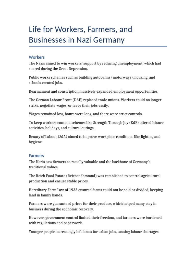 Life in Nazi Germany Workers Farmers Businesses | PDF