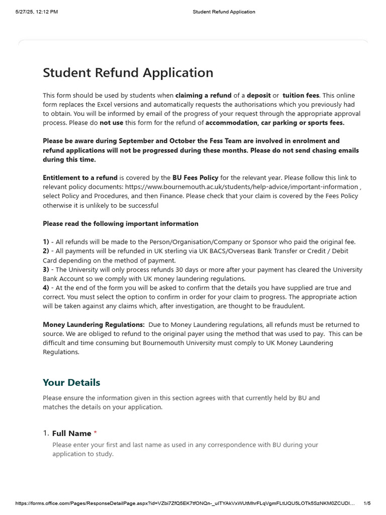 Student Refund Application | PDF | Banks | Payments