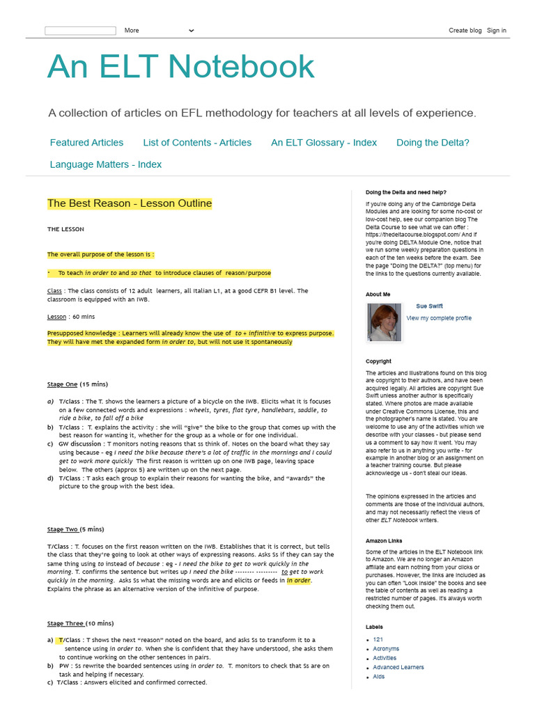 An ELT Notebook - The Best Reason - Lesson Outline | PDF | English As A Second Or Foreign ...