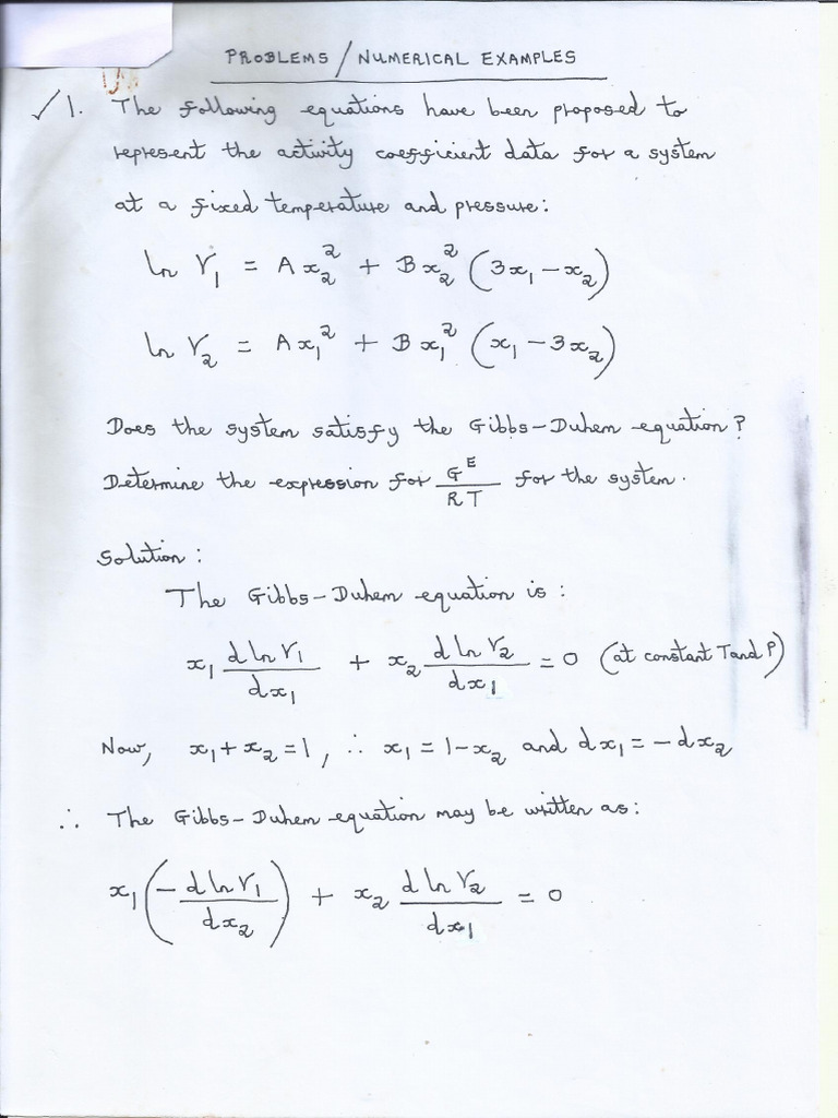 Numerical Problems On Solution Thermodynamics | PDF
