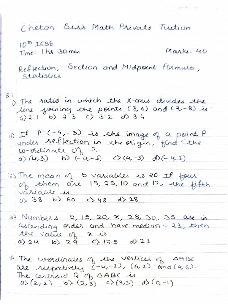 Reflection, Section and Midpoint Formula, Statistics | PDF