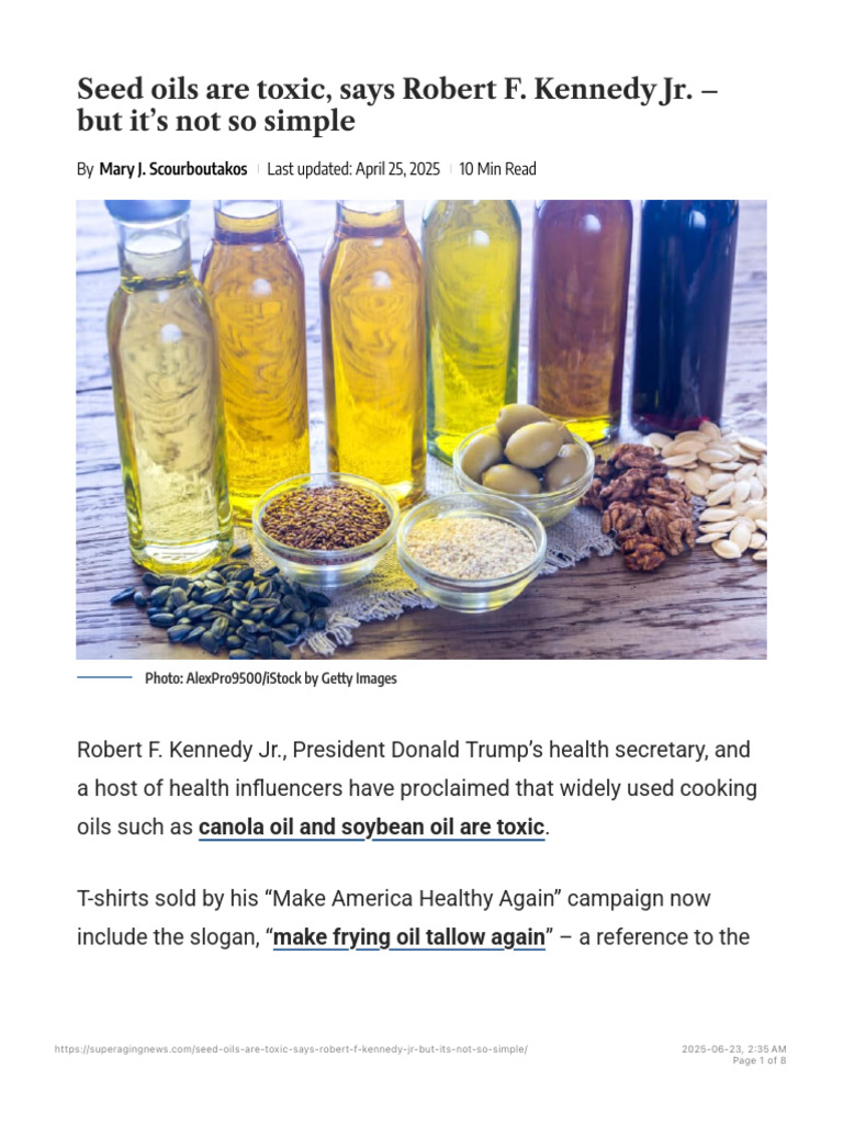 Seed Oils Are Toxic, Says Robert F. Kennedy Jr. - But It's Not So Simple - Super | PDF | Cooking ...
