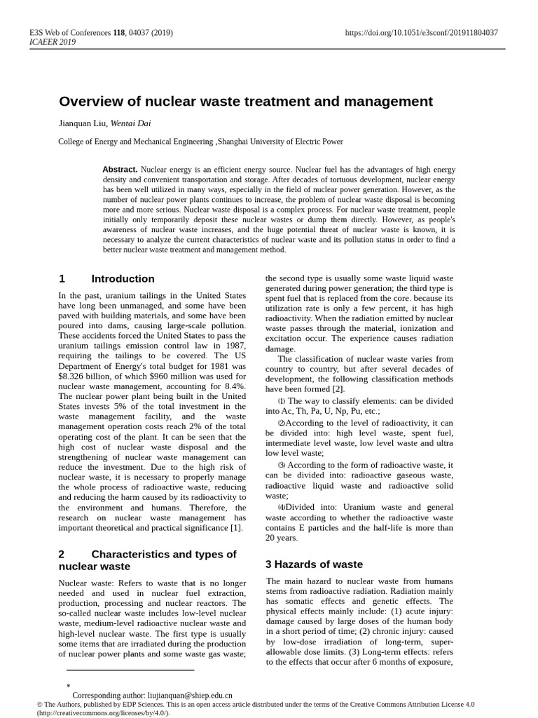 Overview of Nuclear Waste Treatment and Management | PDF | Radioactive ...