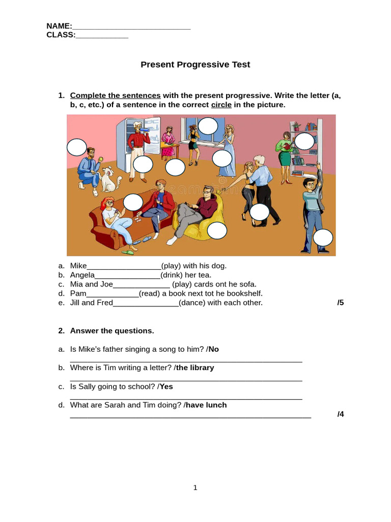Present Progressive Tense Dolgozat 5.Z-b. 05.15. | PDF