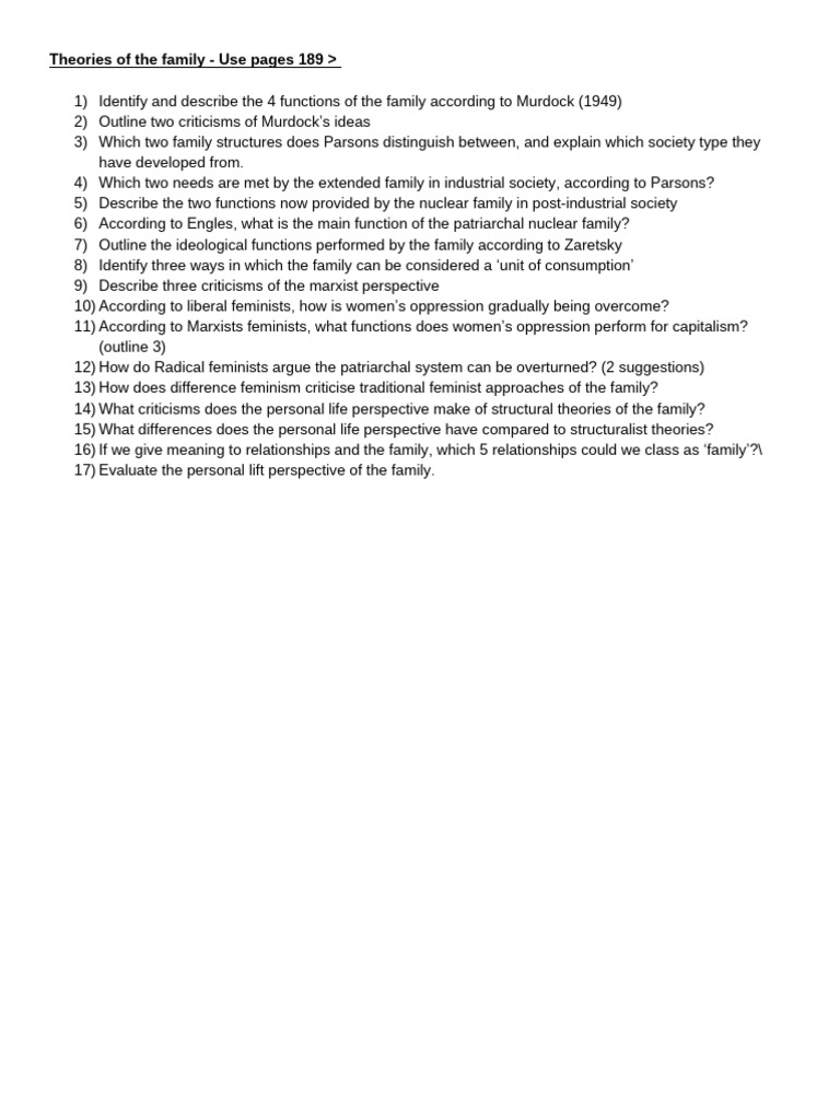 Family Theories: Functions and Critiques | PDF