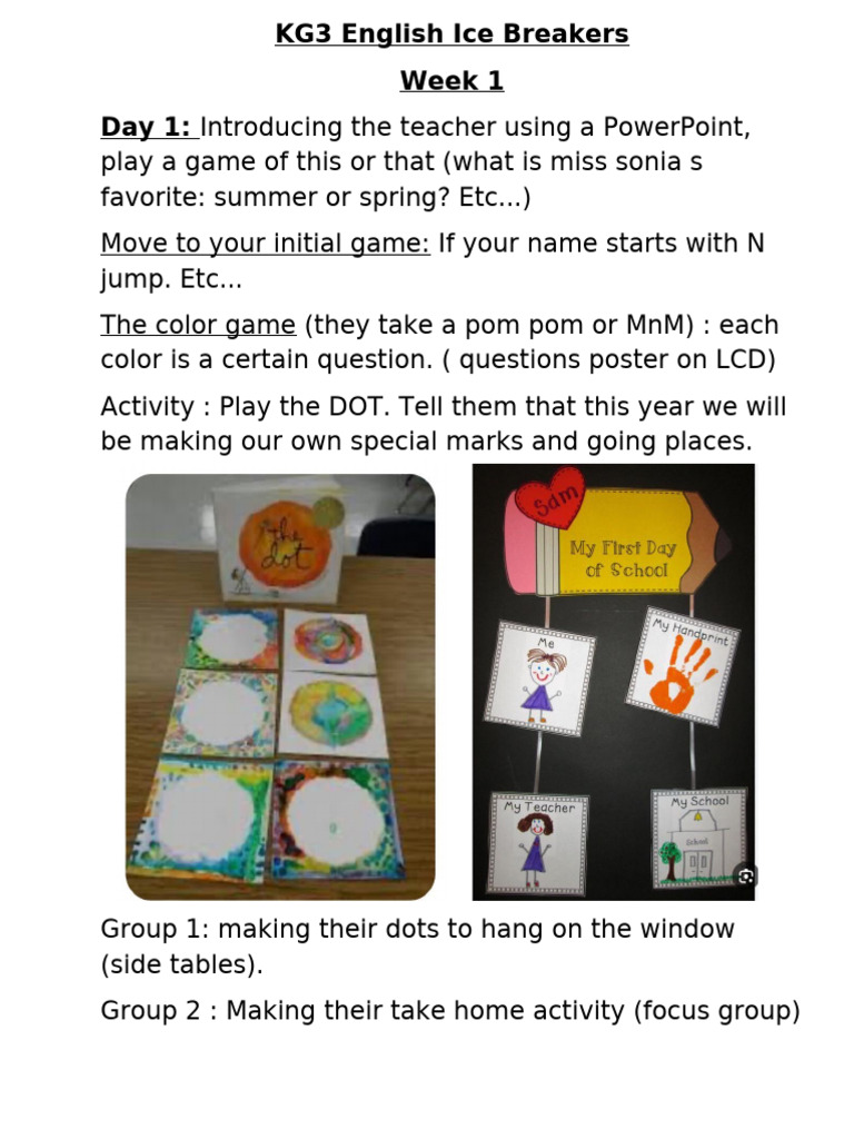 KG3 English Ice Breakers Activities | PDF | Ballet Dancer