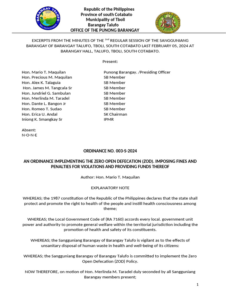Zod Barangay Ordinance | PDF | Local Ordinance | Government