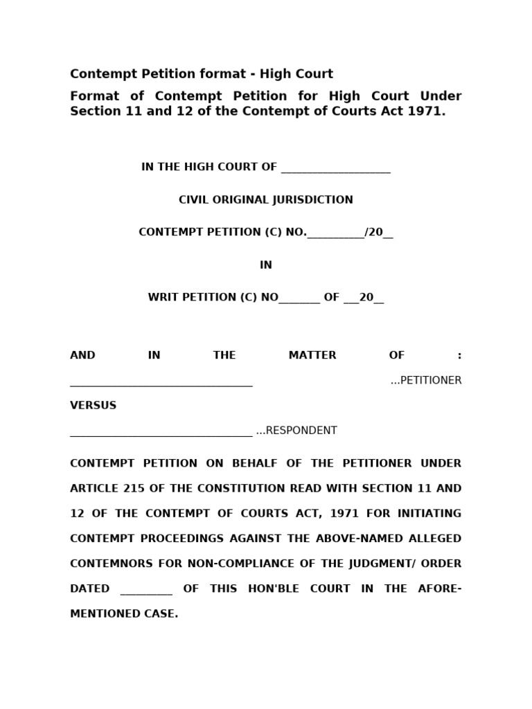 Contempt Petition Format | PDF | Contempt Of Court | Affidavit