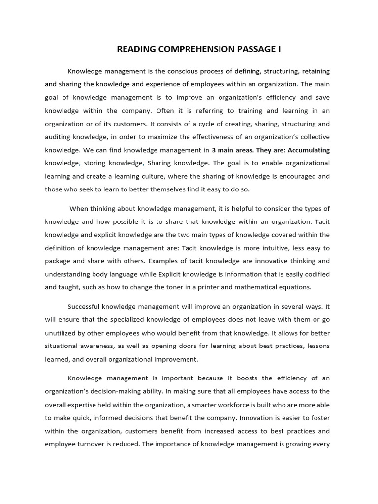 Reading Comprehension Passage I Foad | PDF | Knowledge Management | Knowledge