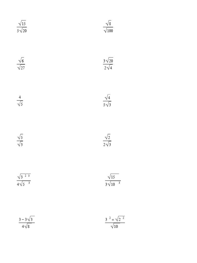 Dividing Radicals Practice Worksheet | PDF | Algebra | Mathematics