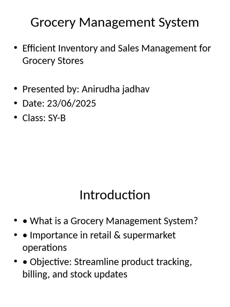 Grocery Management System Presentation | PDF