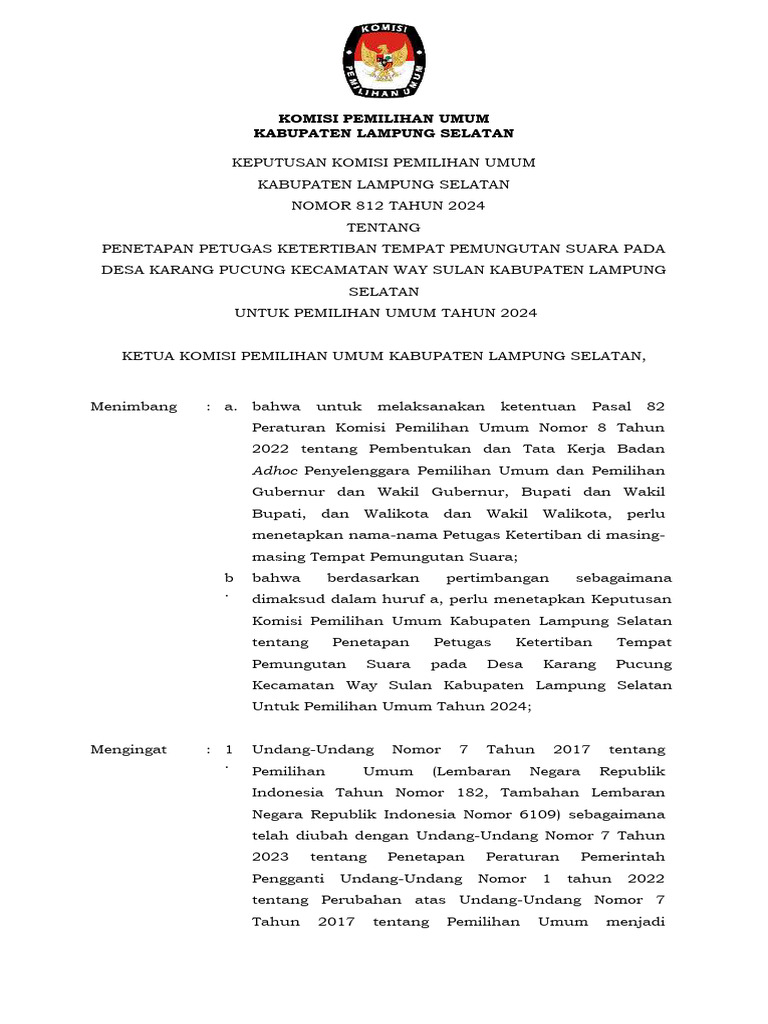 Sk Linmas Tps Desa Karang Pucung | PDF