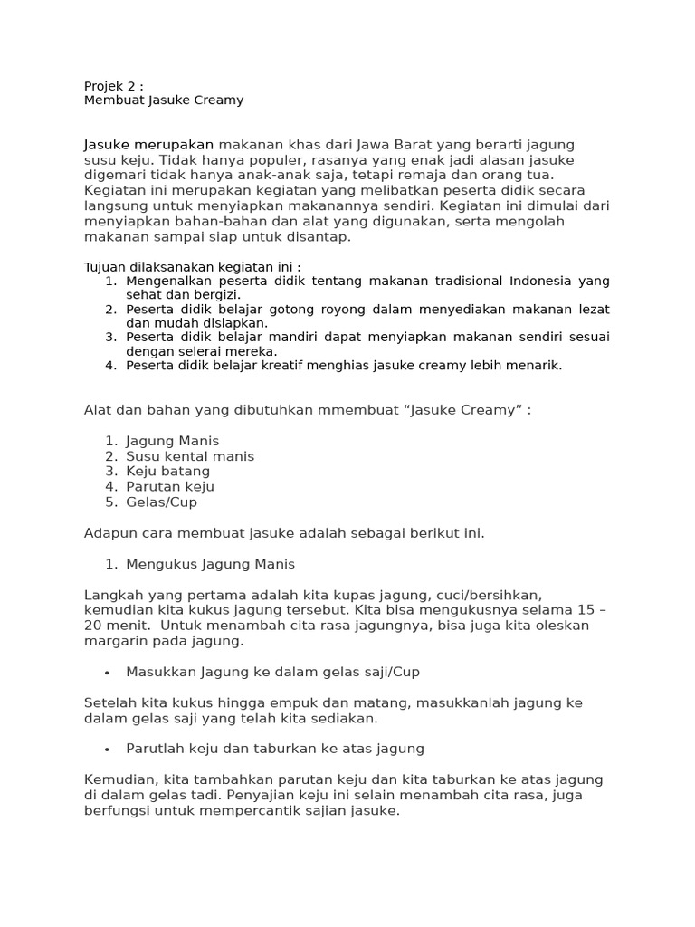 Projek 2-Membuat Jasuke Creamy | PDF