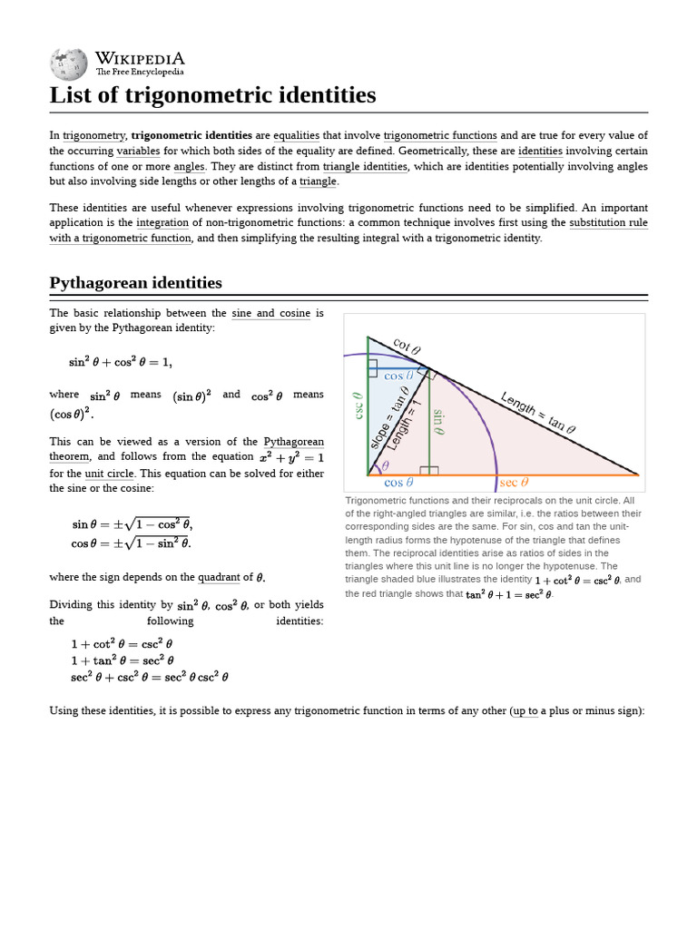 List of Trigonometric Identities | PDF | Trigonometric Functions ...