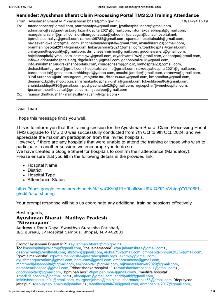 Ayushman Bharat Claim Processing Portal TMS 2.0 Training Attendance ...