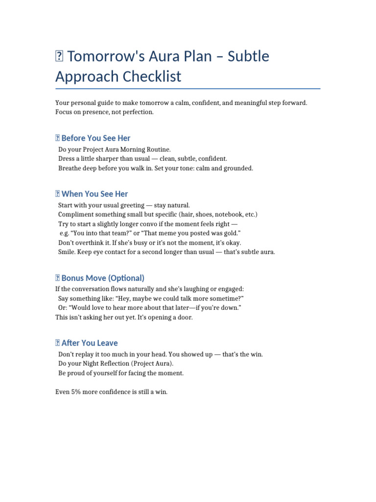 Tomorrow Aura Plan Checklist | PDF
