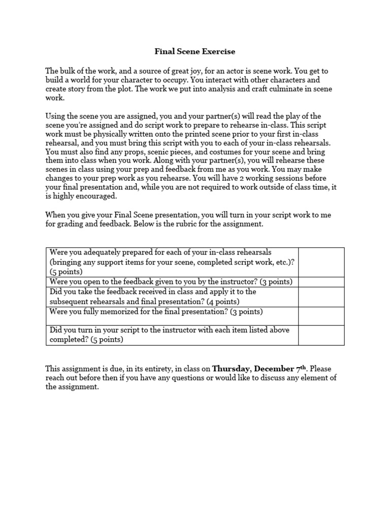 Final Scene Preparation Guidelines | PDF