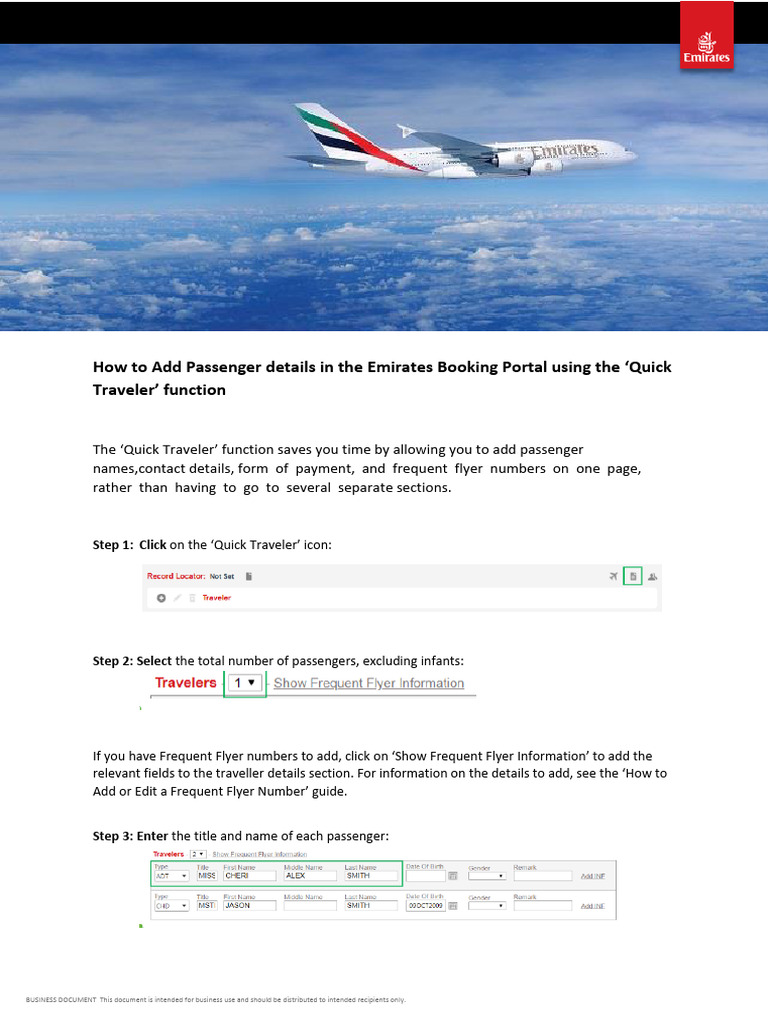 Adding Passenger Details on Emirates Portal | PDF
