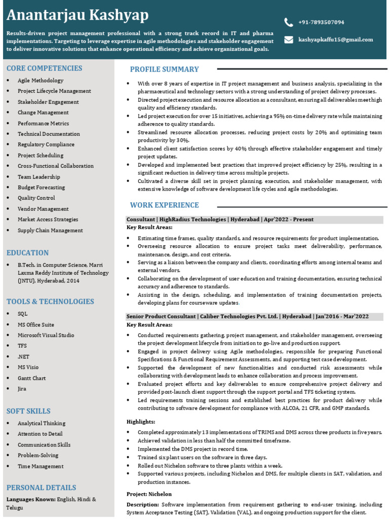 Anantarjau Kashyap - Project Manager | PDF | Project Management | Agile Software Development