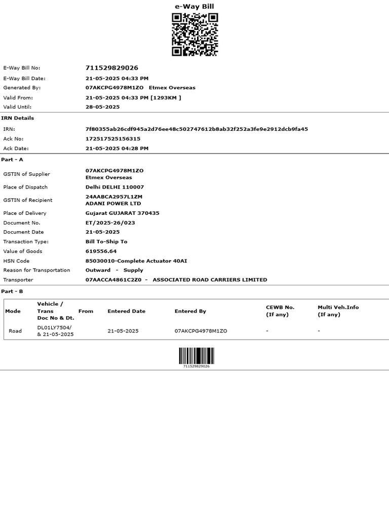 Ewaybill - Adani Mundra 023 | PDF