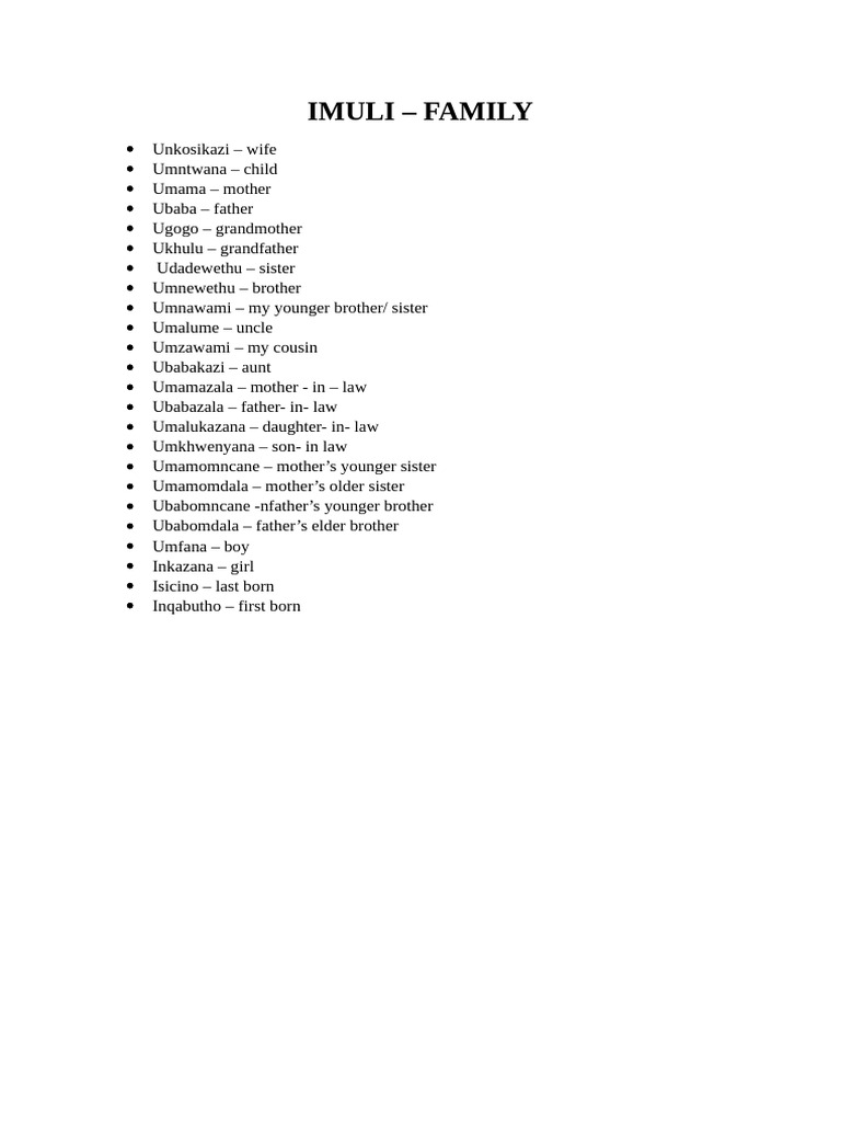 Zulu Family Terms Explained | PDF