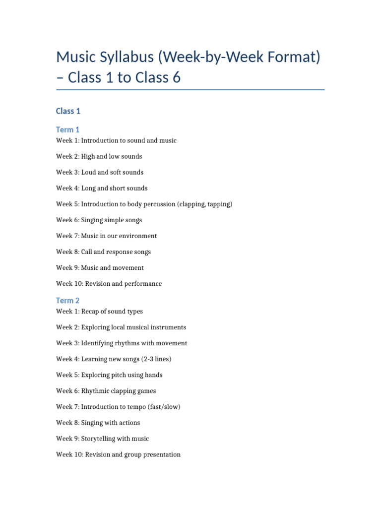 Music Syllabus for Classes 1-6 | PDF | Rhythm | Songs