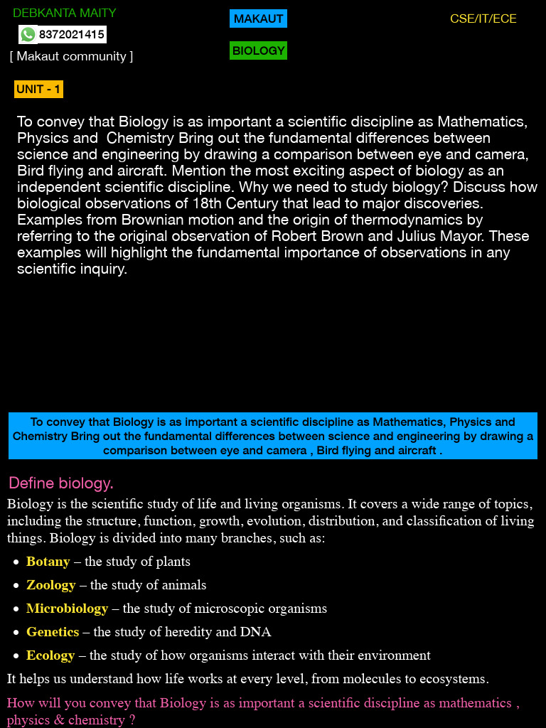Unit-1(BIOLOGY).debkanta | PDF | Lift (Force) | Genetics