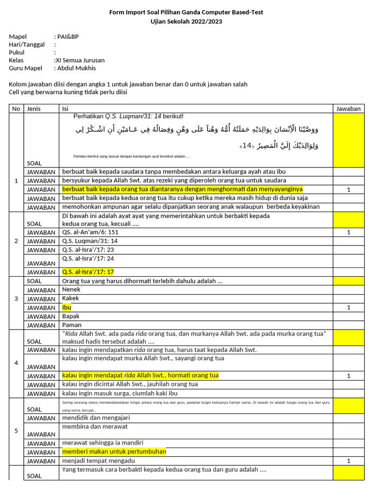 Soal PAT PAI XI | PDF