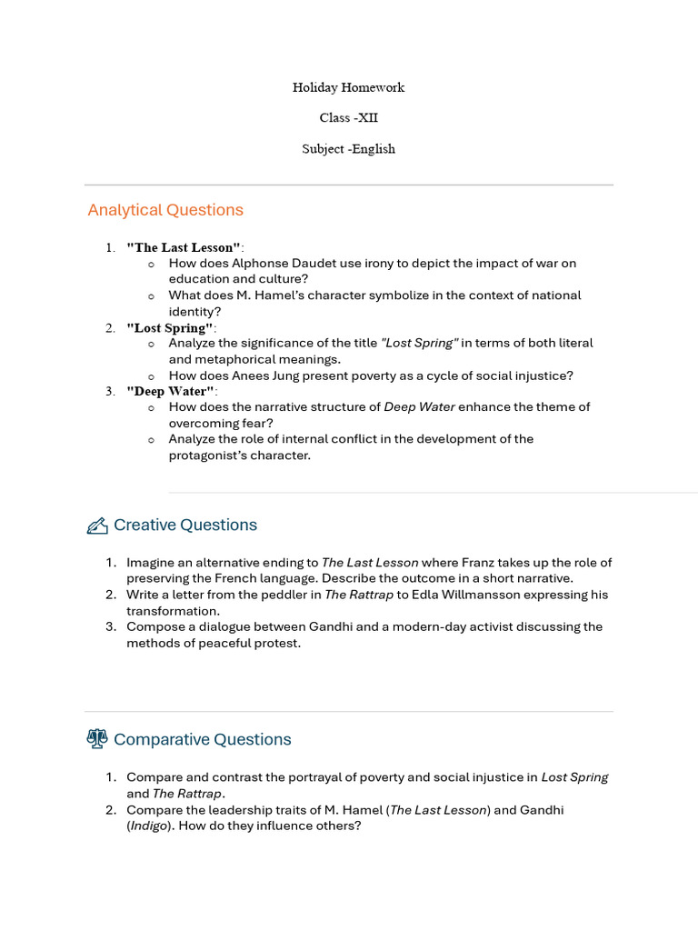 XII Holiday Homework | PDF