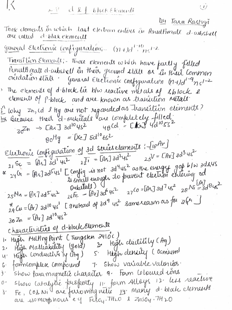 Chemistry (D and F Block Elements) | PDF